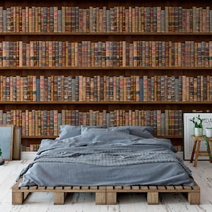 Rustic Library Style Book Shelf Peel and Stick Wallpaper - Etsy
