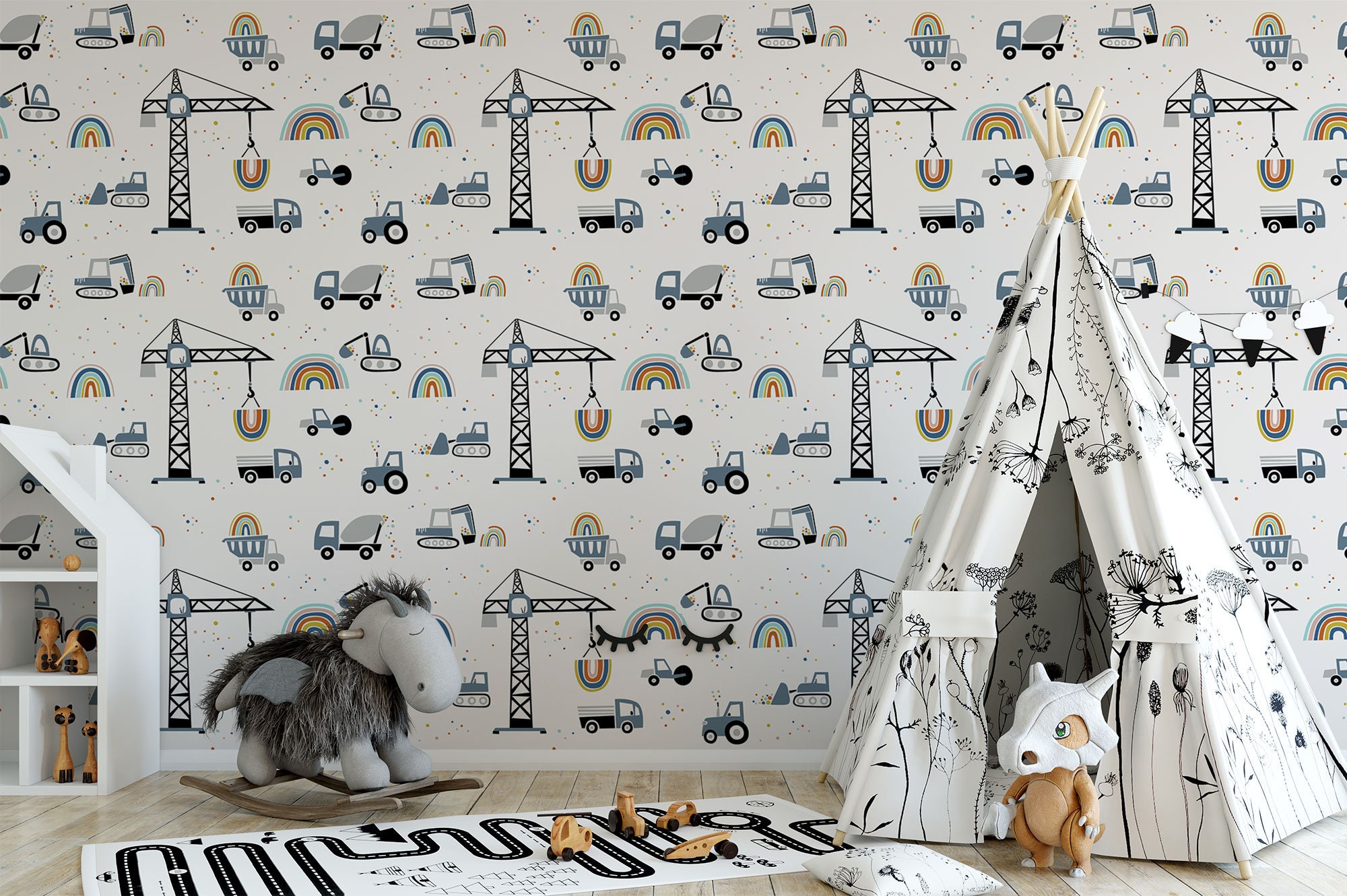 Construction Vehicles Wallpaper Bob the Builder Style Peel - Etsy