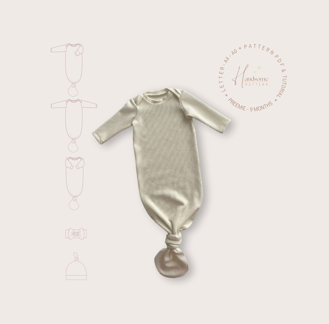 Newborn Knot Gown Pattern, Baby Knotted Gown Sewing Pattern PDF, Preemie Knotted Gown, Knot Gown ...