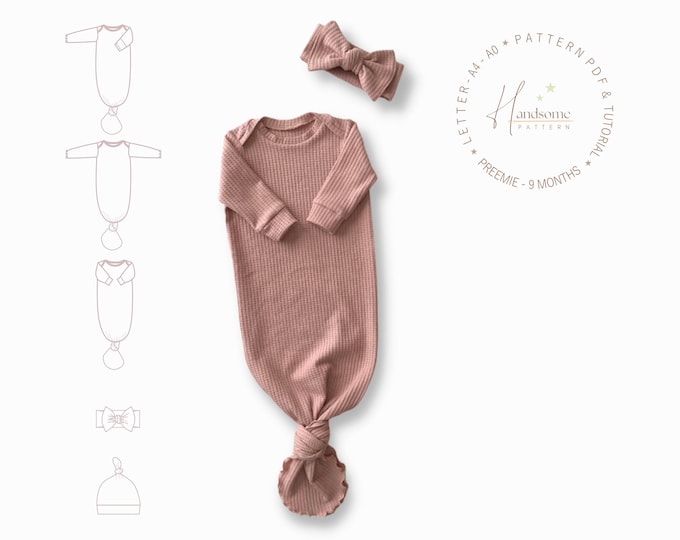 Plum Purple Newborn Baby Girl Gown Set Soft Burgundy Button Newborn ...