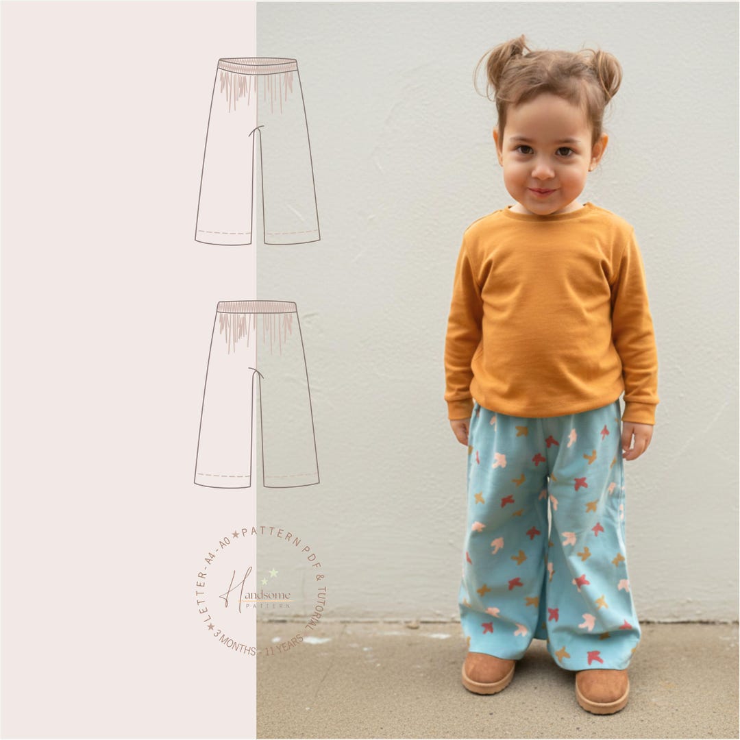 Kids Wide Leg Pants Sewing Pattern PDF. Girls Loose Fit Pattern. Sizes ...