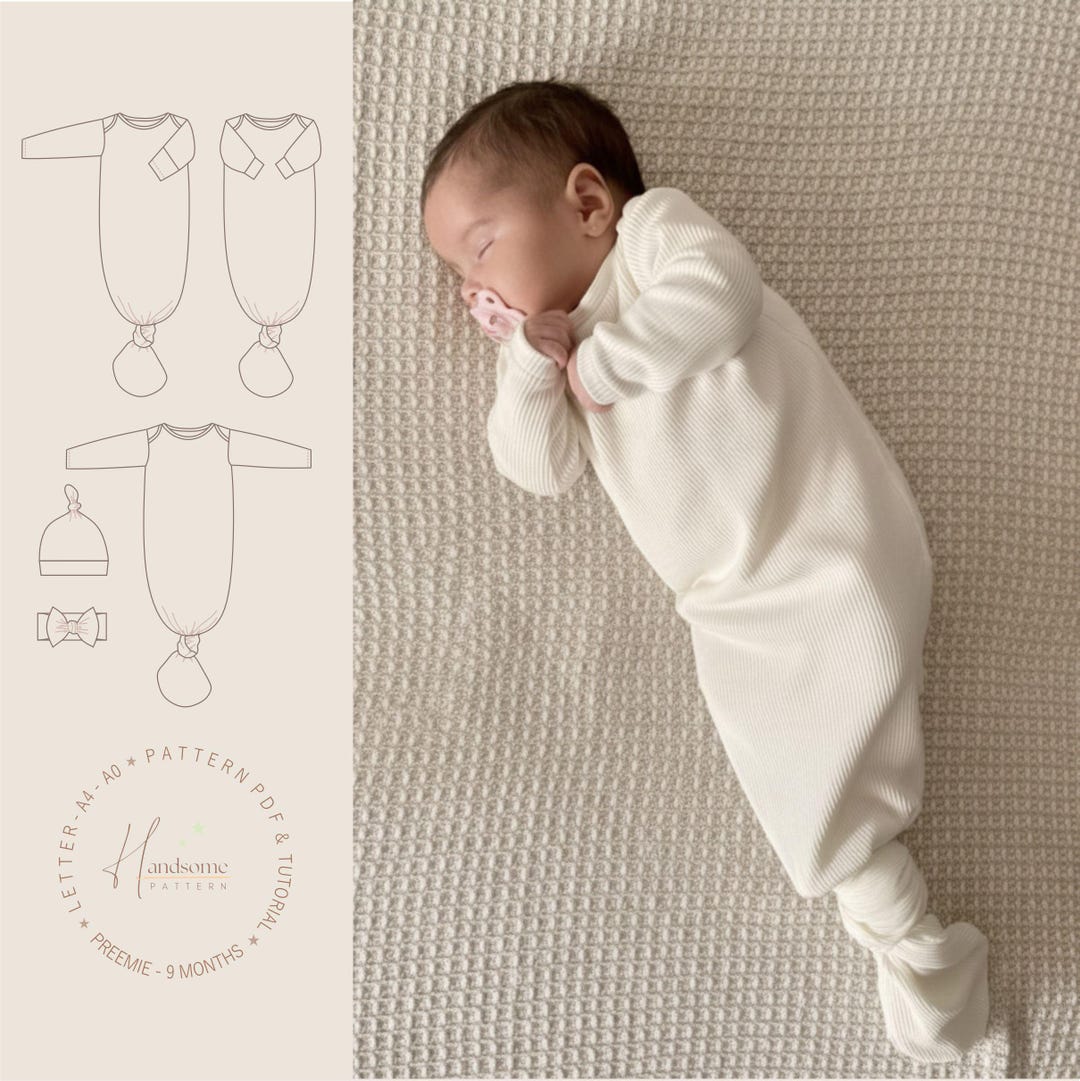 Baby Knotted Gown Sewing Pattern PDF, Preemie-9m, Headband and Hat - Etsy