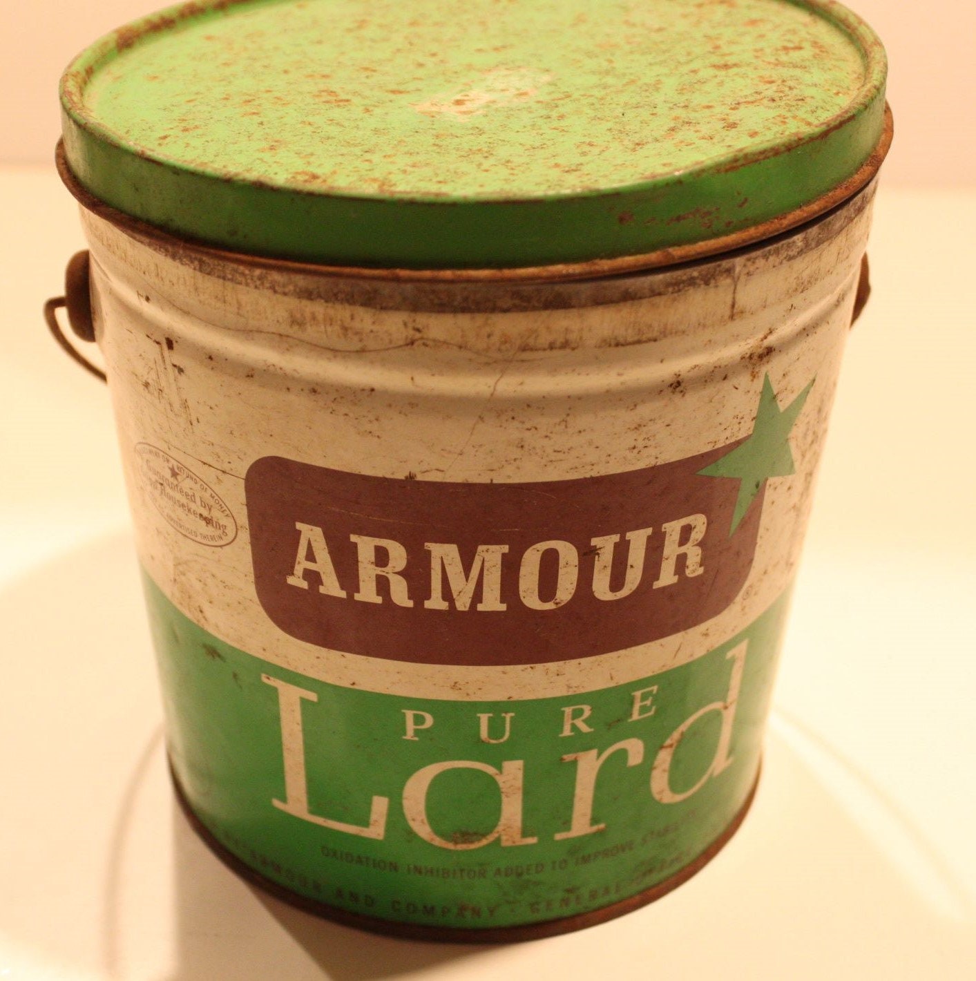 Vintage Armour Pure Lard Green & White 4lb Tin - Etsy