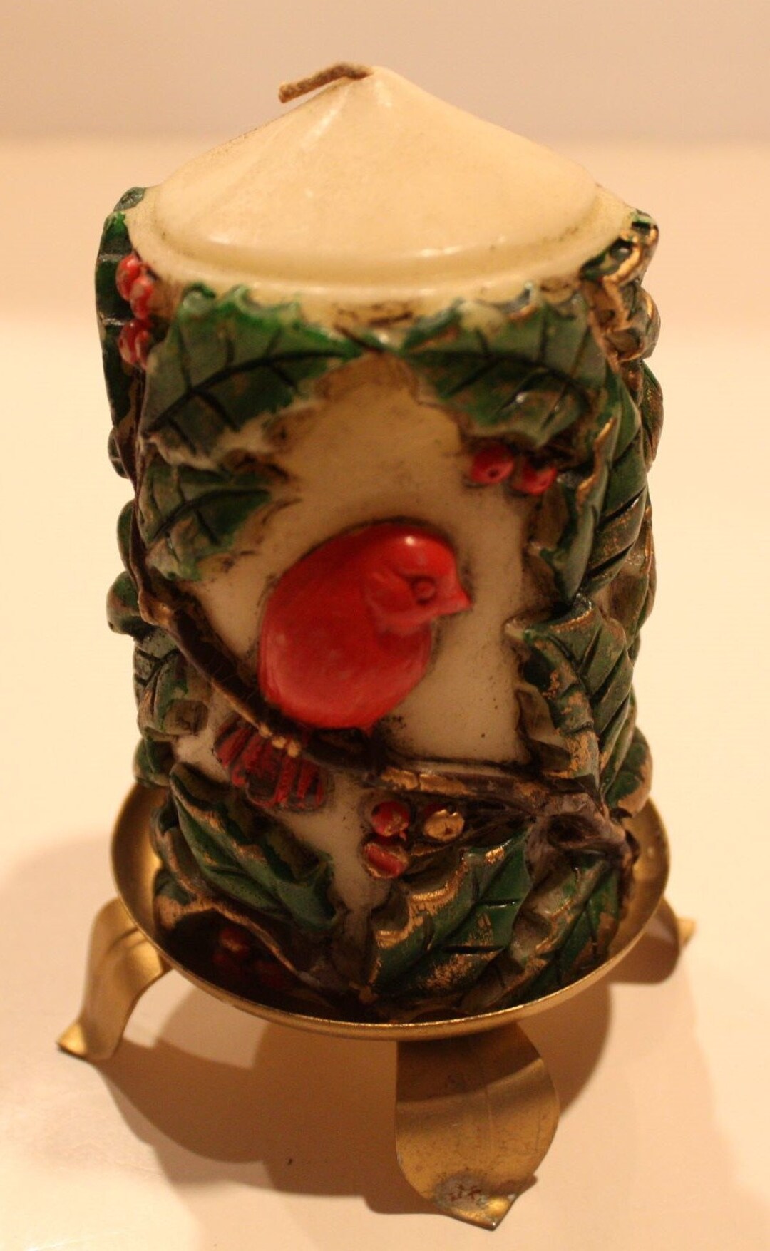 Vintage Austrian Red Bird & Holly Candle - Etsy