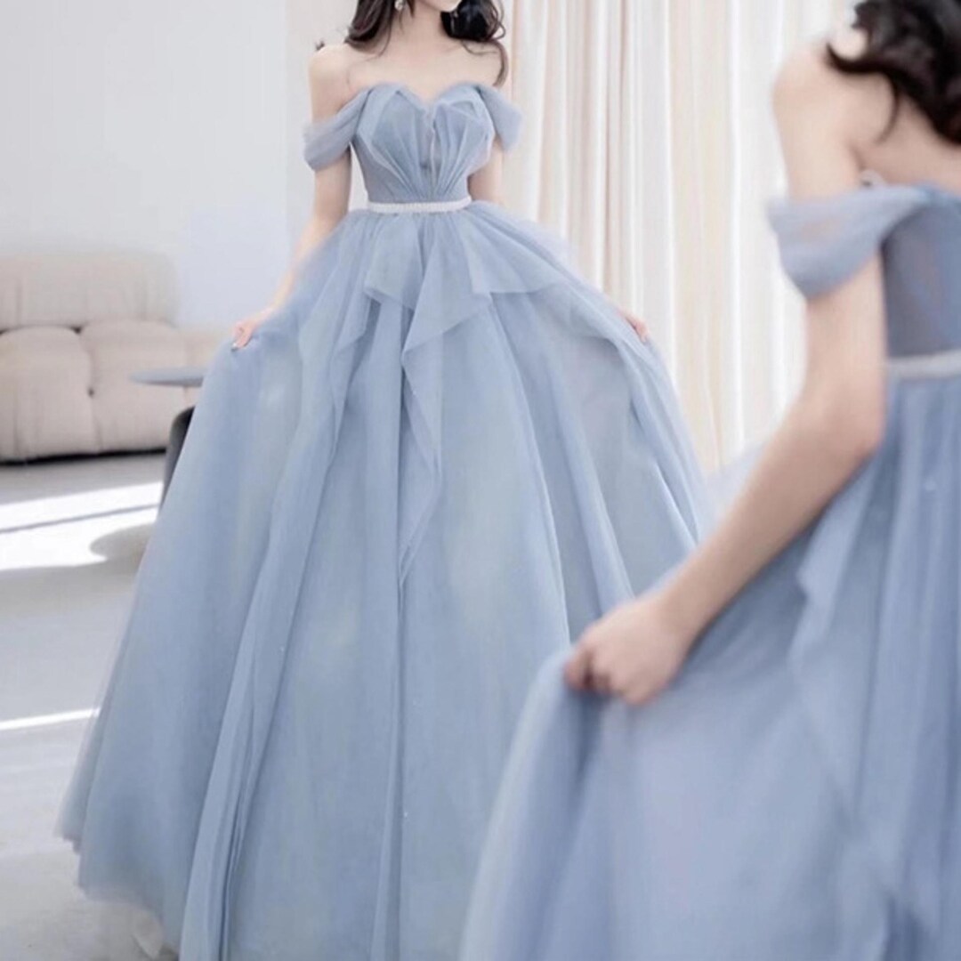 Dreamy Blue off Shoulder Prom Dress, Tulle Lace Prom Dress, Cocktail ...