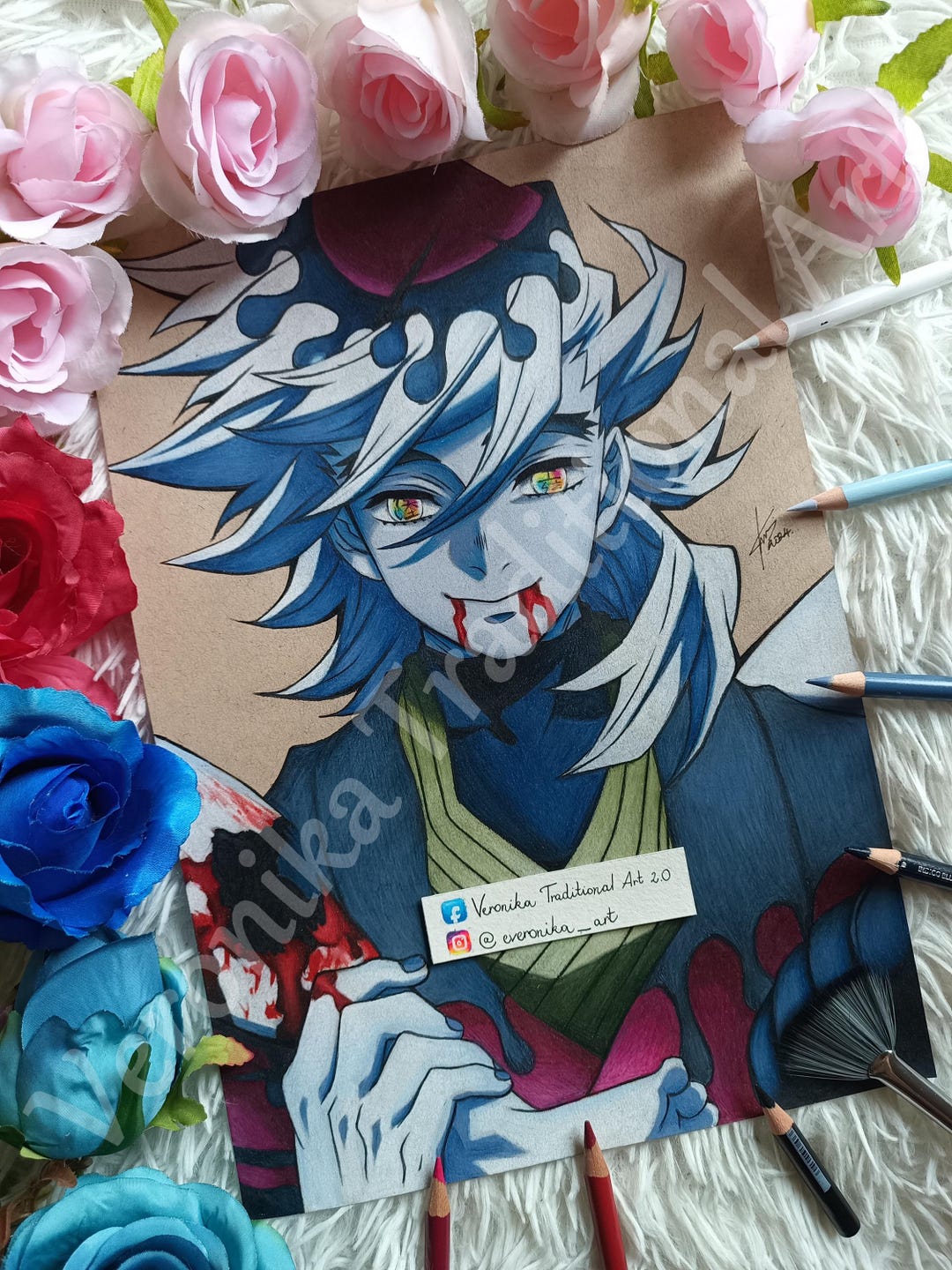 Anime Colored Pencil Drawing Realistic Premium PRINT - D0uma - Gift for ...