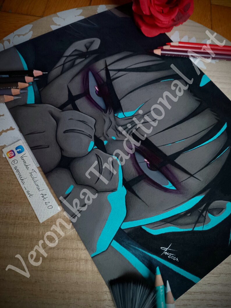 Anime Colored Pencil Drawing Glow Art Premium PRINT - Chos0 JJK - Gift ...