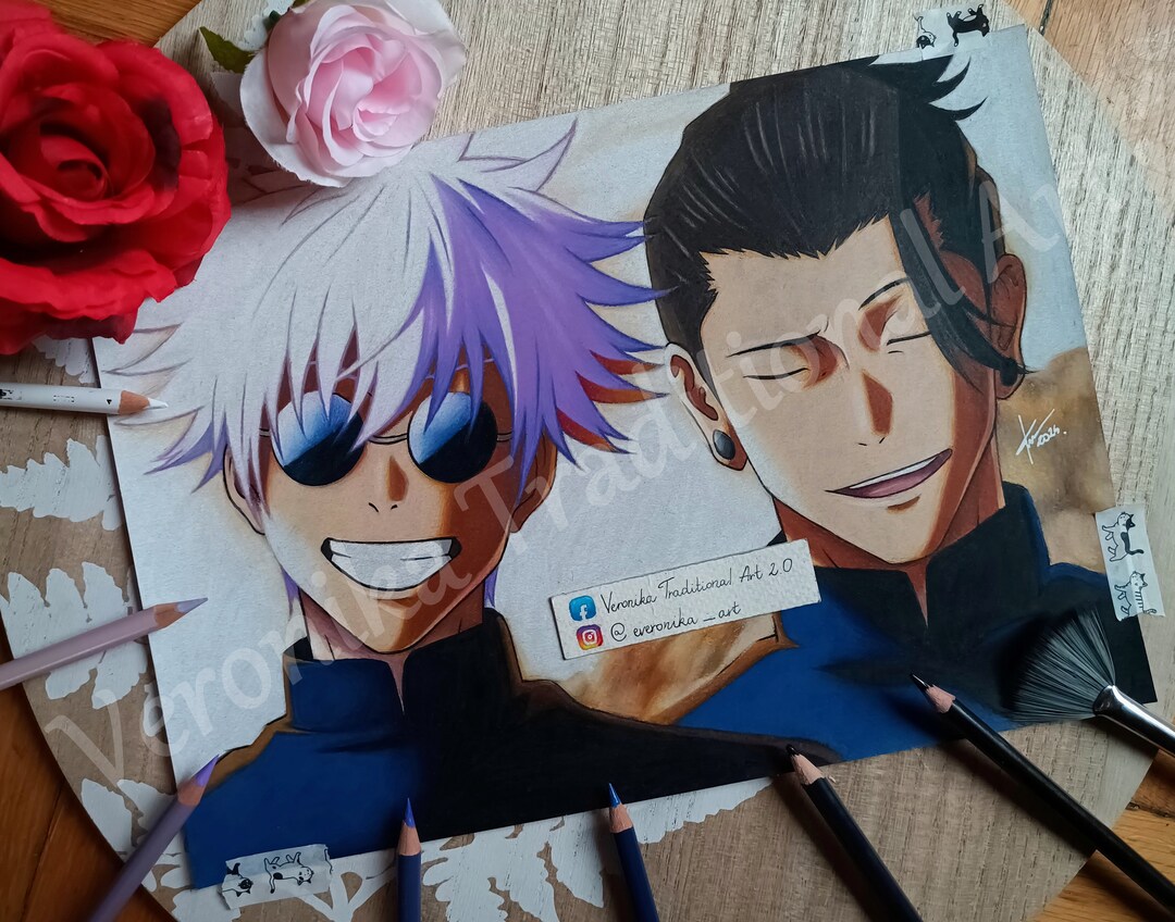 Anime Colored Pencil Drawing Premium PRINT - G0j0 & Get0 - Gift for ...