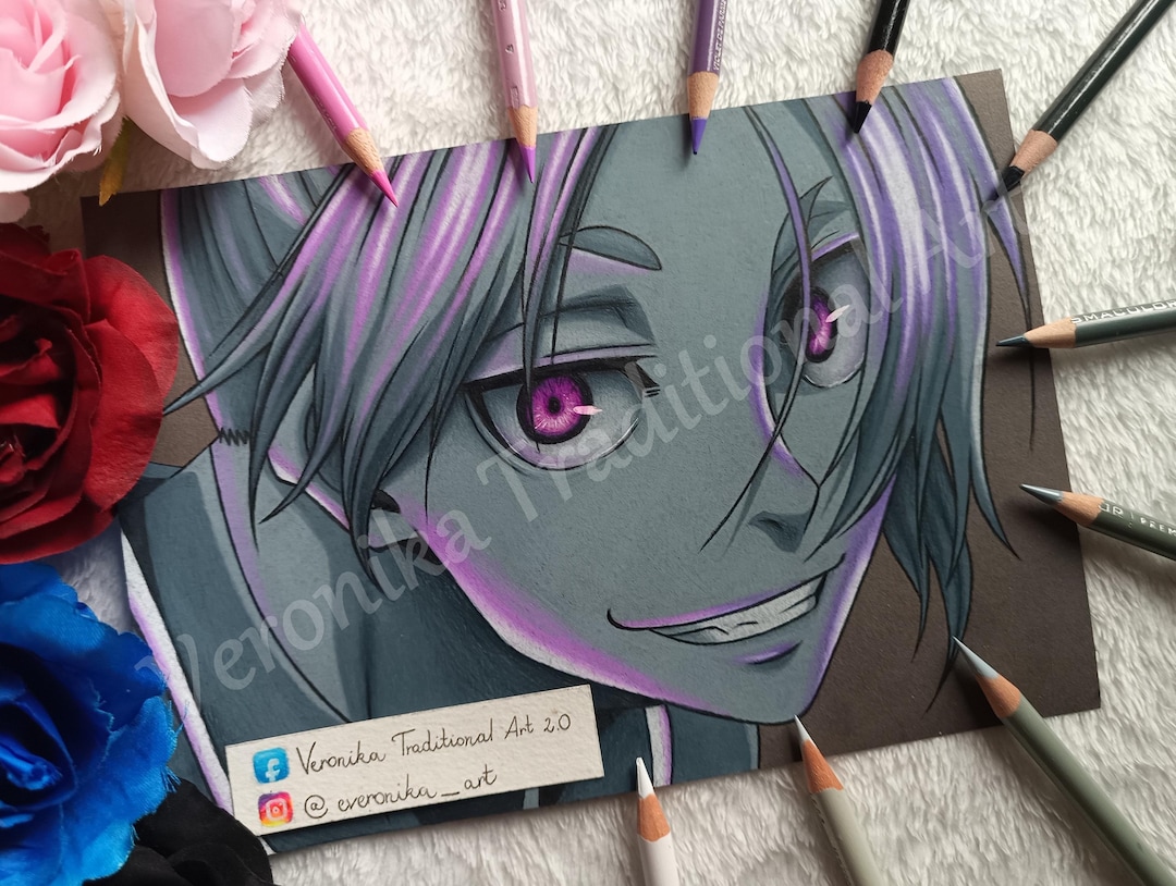 Anime Colored Pencil Drawing Glow Art Premium PRINT - M1kage Reo Blue ...