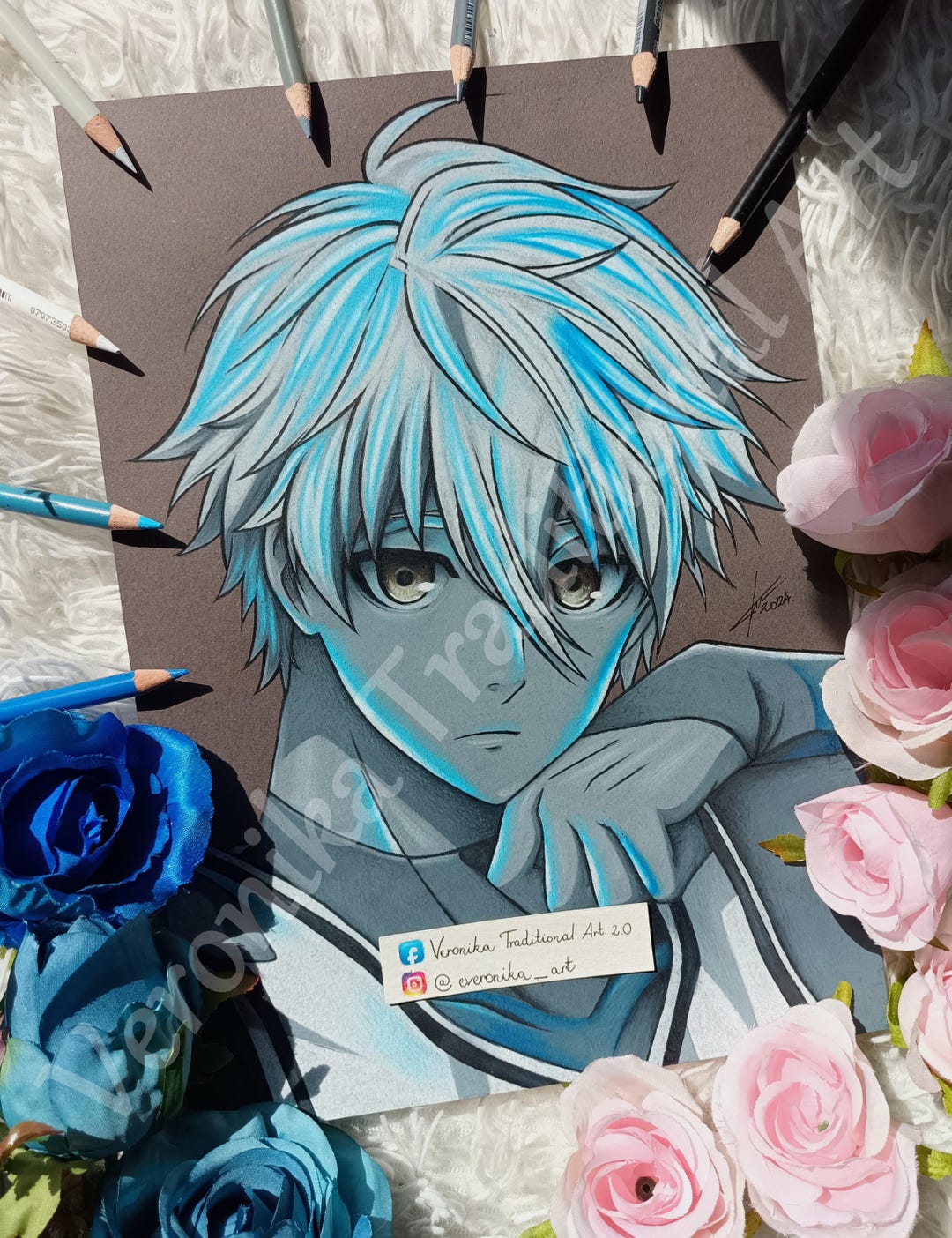 Anime Colored Pencil Drawing Glow Art Premium PRINT - Nag1 Se1shiro ...