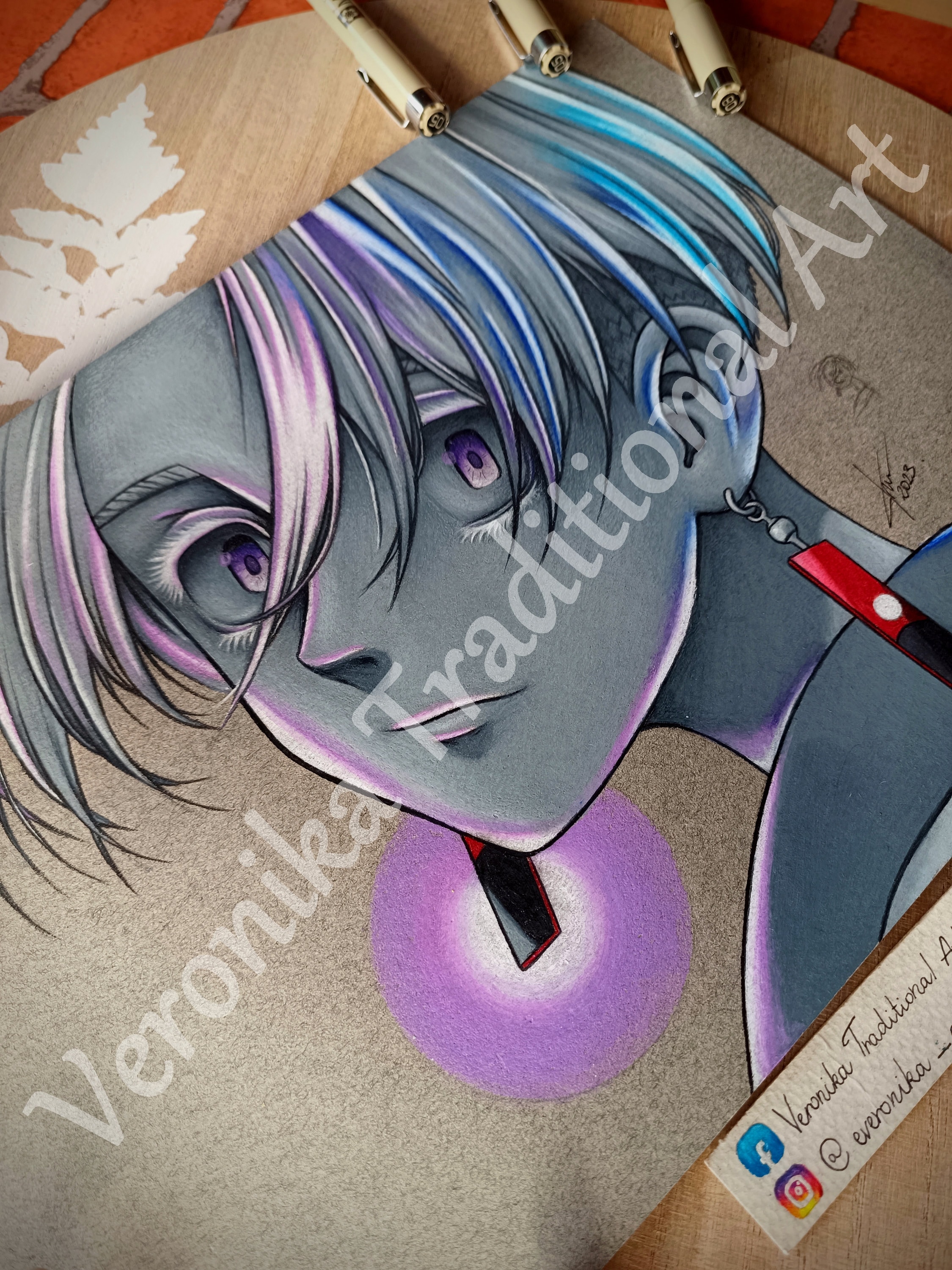 Dibujo a lápiz de color de anime con brillo premium - 1zana Tokyo Rev ...