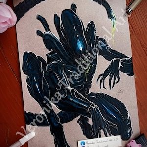 Alien Colored Pencil Drawing as a PRINT Fantasy, Movie Dark Gift for ...