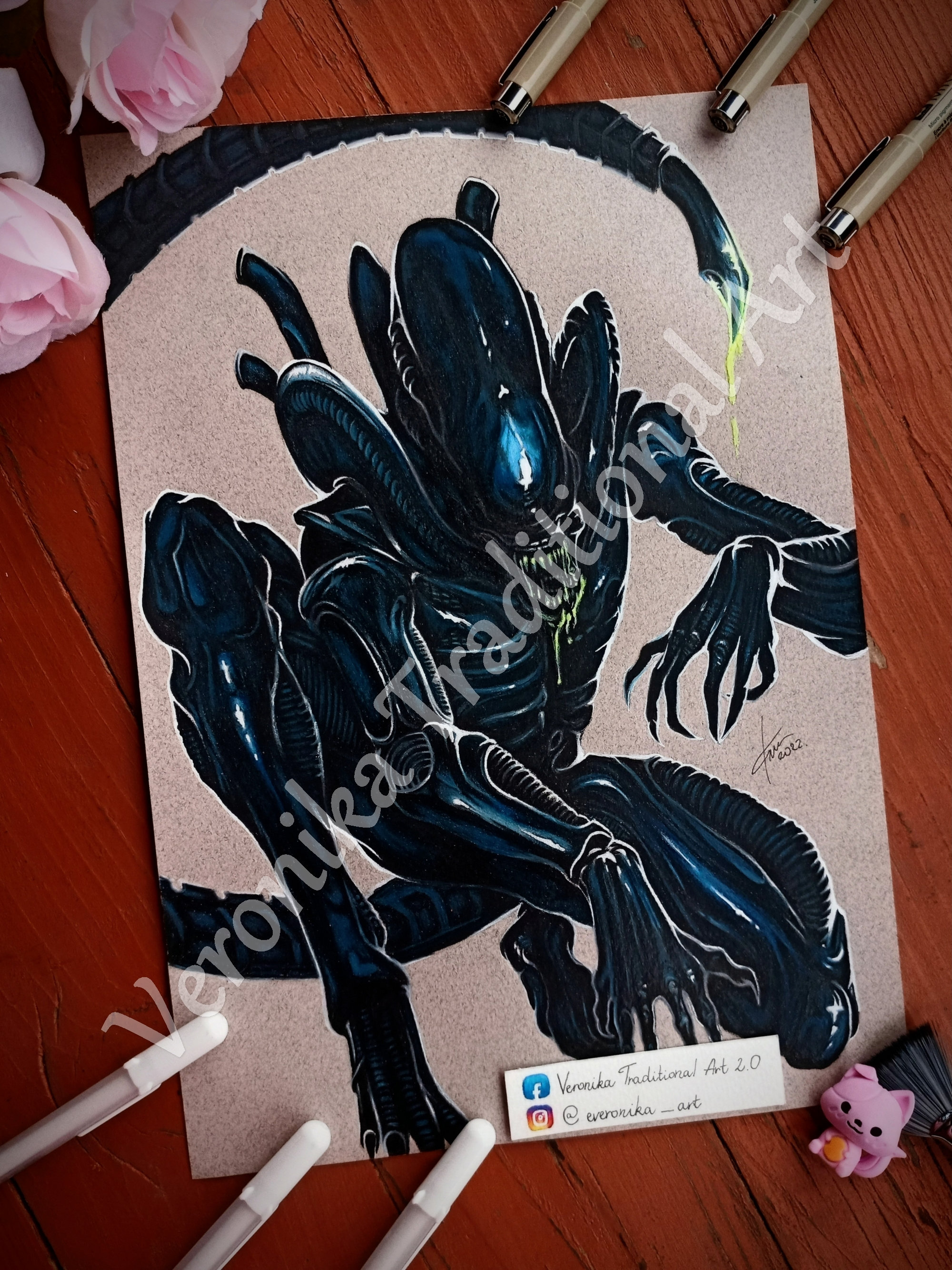 Alien Colored Pencil Drawing as a PRINT Fantasy, Movie Dark Gift for ...