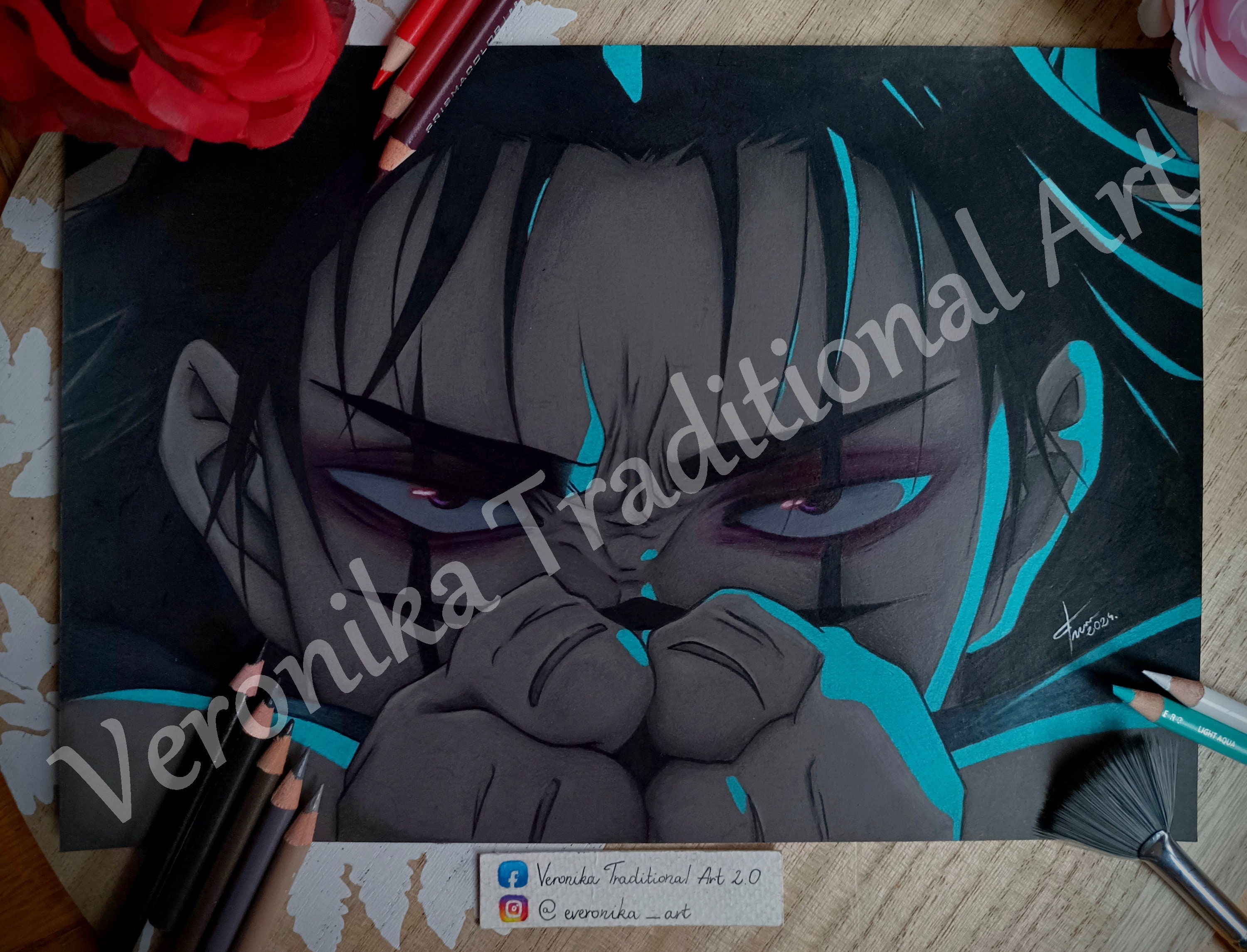 Anime Colored Pencil Drawing Glow Art Premium PRINT - Chos0 JJK - Gift ...