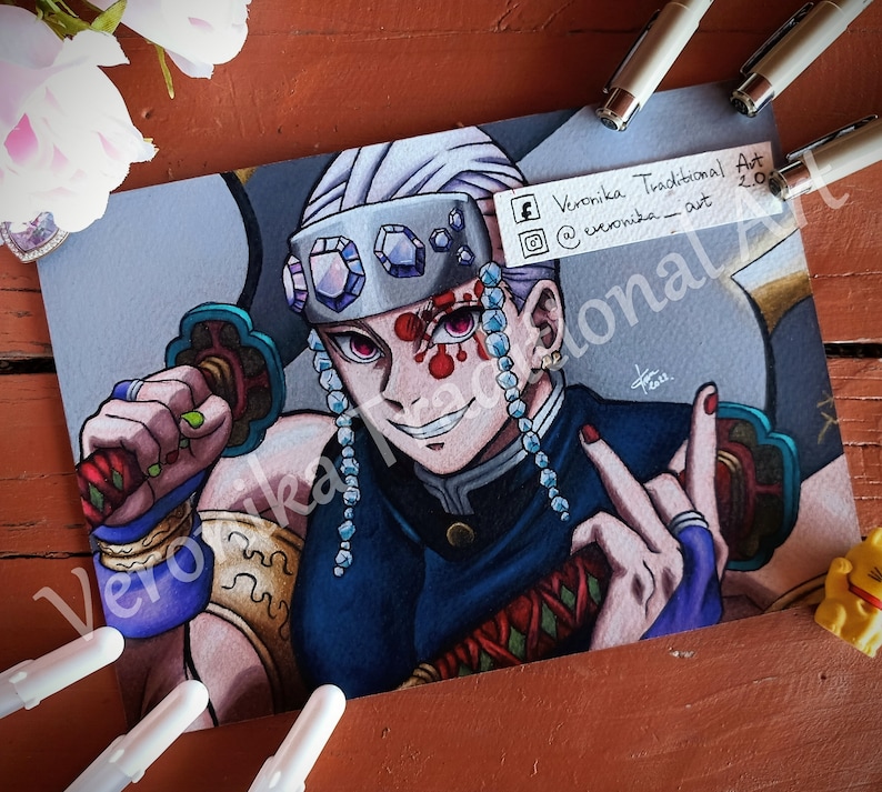 Anime Colored Pencil Drawing Realistic as a PRINT Demon Pillar ...