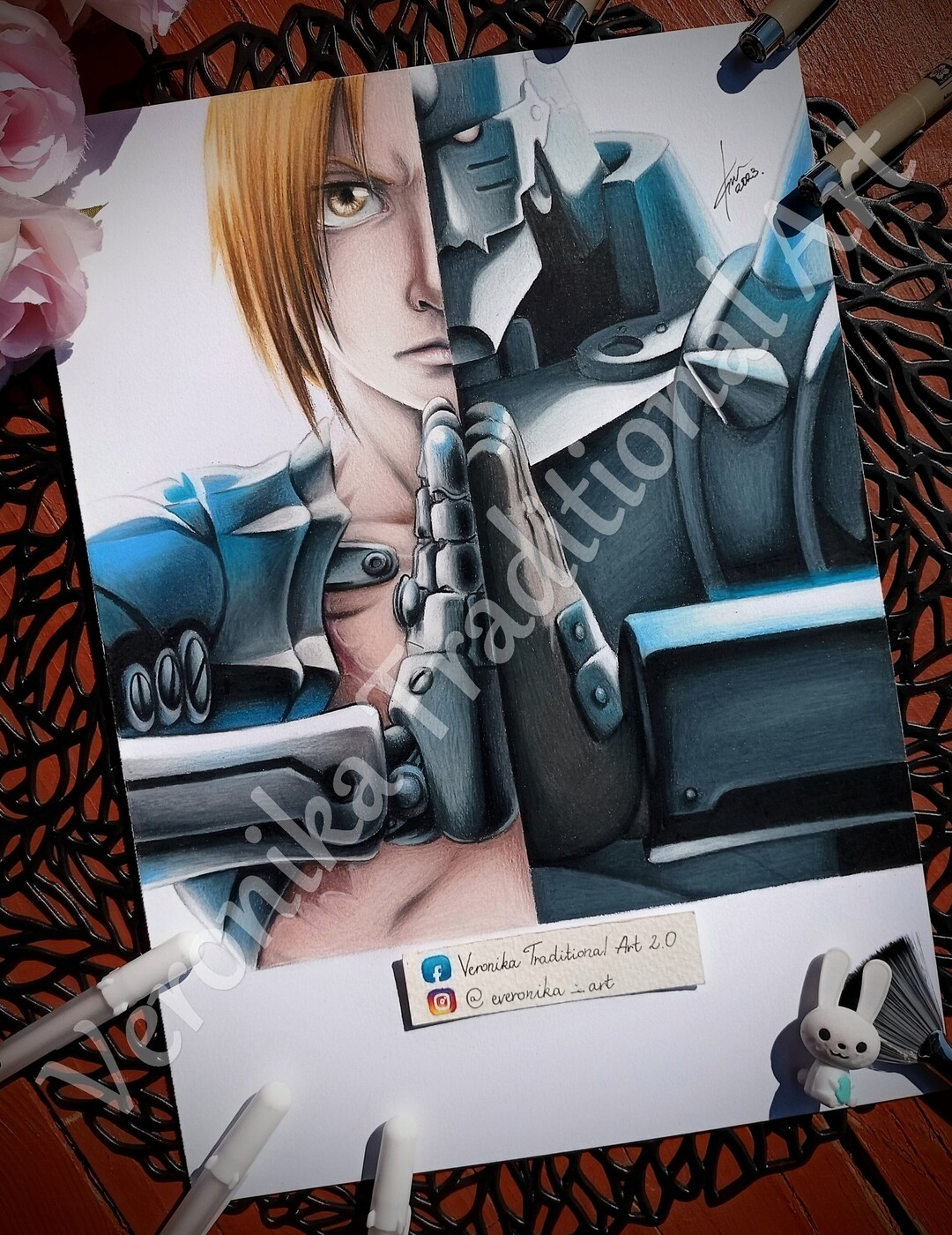 Anime Colored Pencil Drawing Realistic Premium PRINT FMA Ed & Al Gift ...