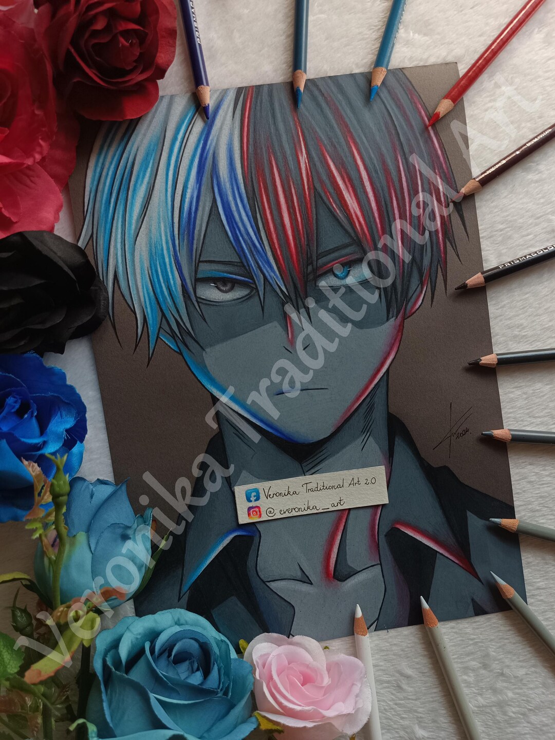 Anime Colored Pencil Drawing Glow Art Premium PRINT - T0doroki Sh0t0 ...