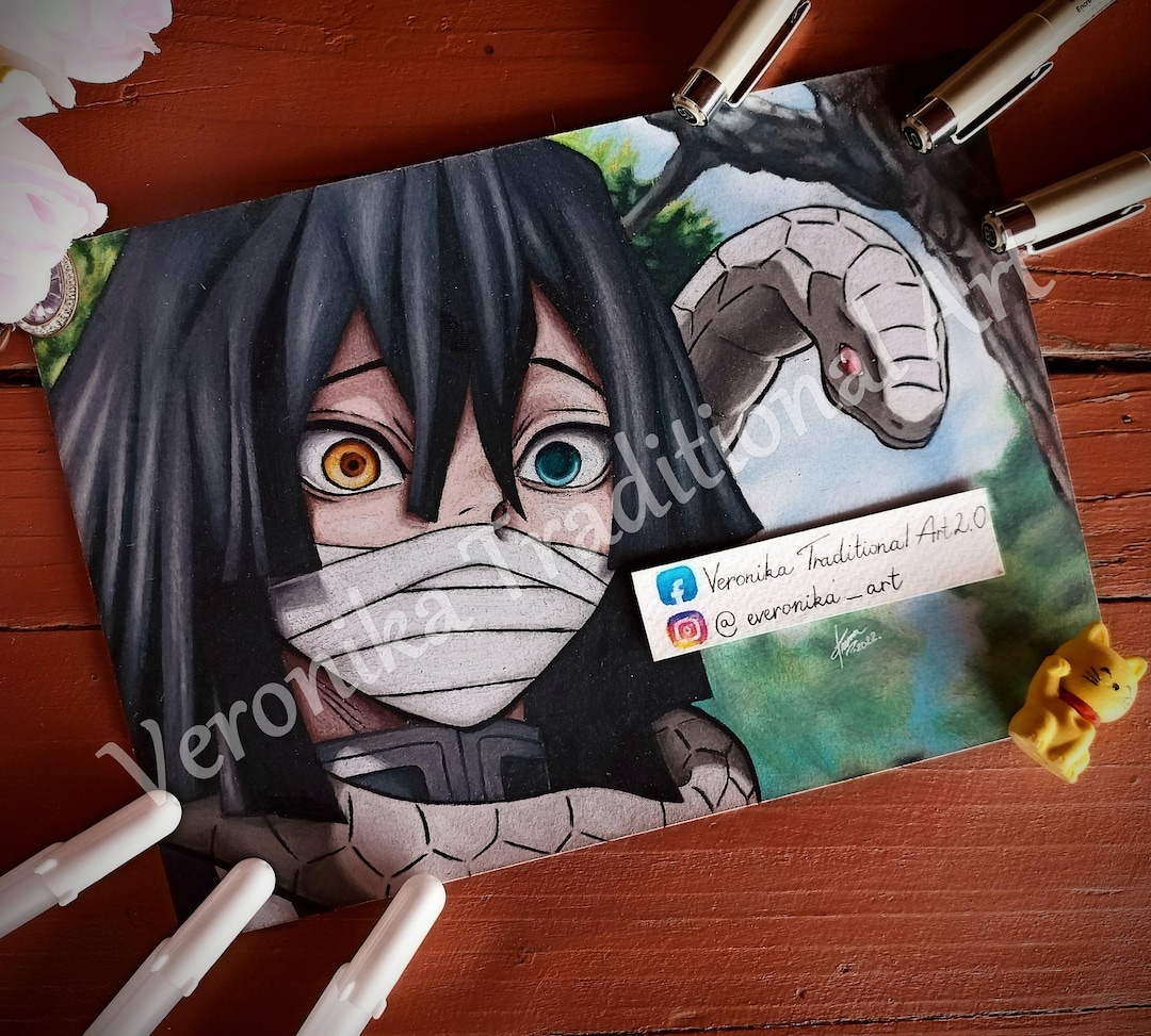 Anime Colored Pencil Drawing Realistic as PRINT Demon Pillar Swordsman ...