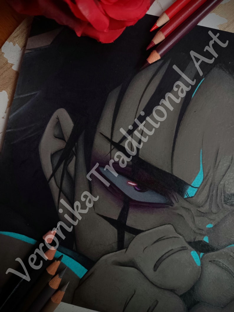 Anime Colored Pencil Drawing Glow Art Premium PRINT - Chos0 JJK - Gift ...