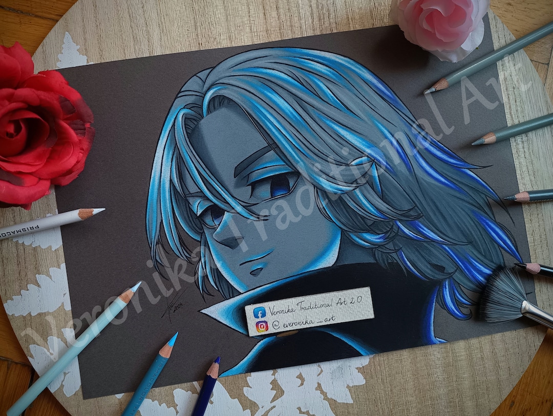 Anime Colored Pencil Drawing Glow Art Premium PRINT - M1key (2) Tokyo ...