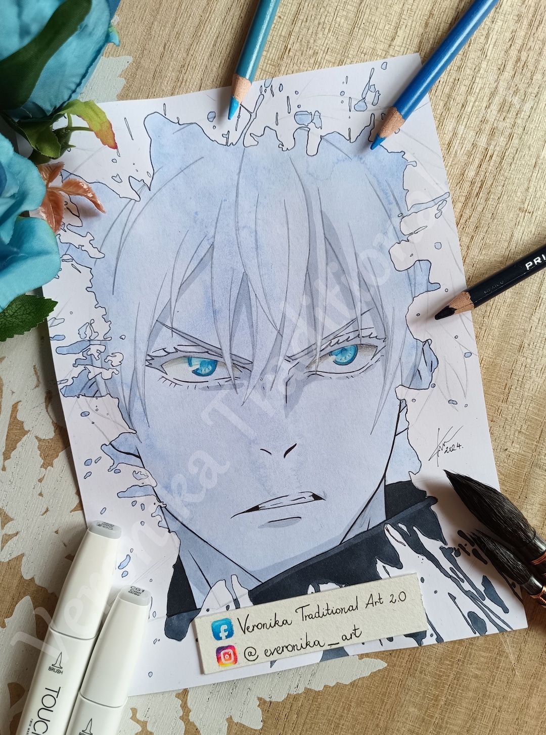 Anime Manga Marker Drawing "spill Art" as a PRINT - JJK G0JO Gift for ...
