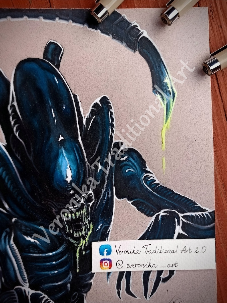 Alien Colored Pencil Drawing as a PRINT Fantasy, Movie Dark Gift for ...