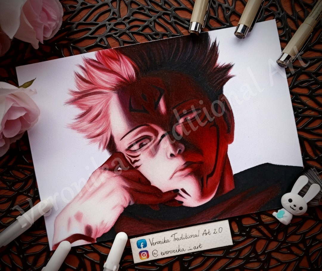 Anime Colored Pencil Drawing Realistic as a PRINT Sukuna, King of ...