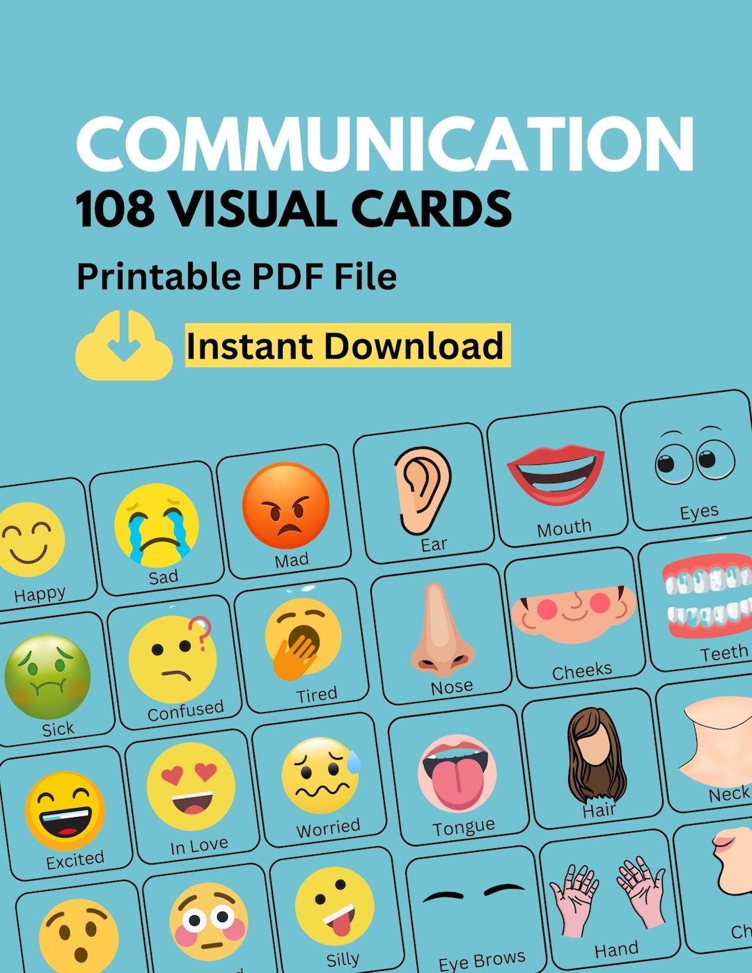 Non Verbal Communication Visual Cards Printable, Autism Communication ...