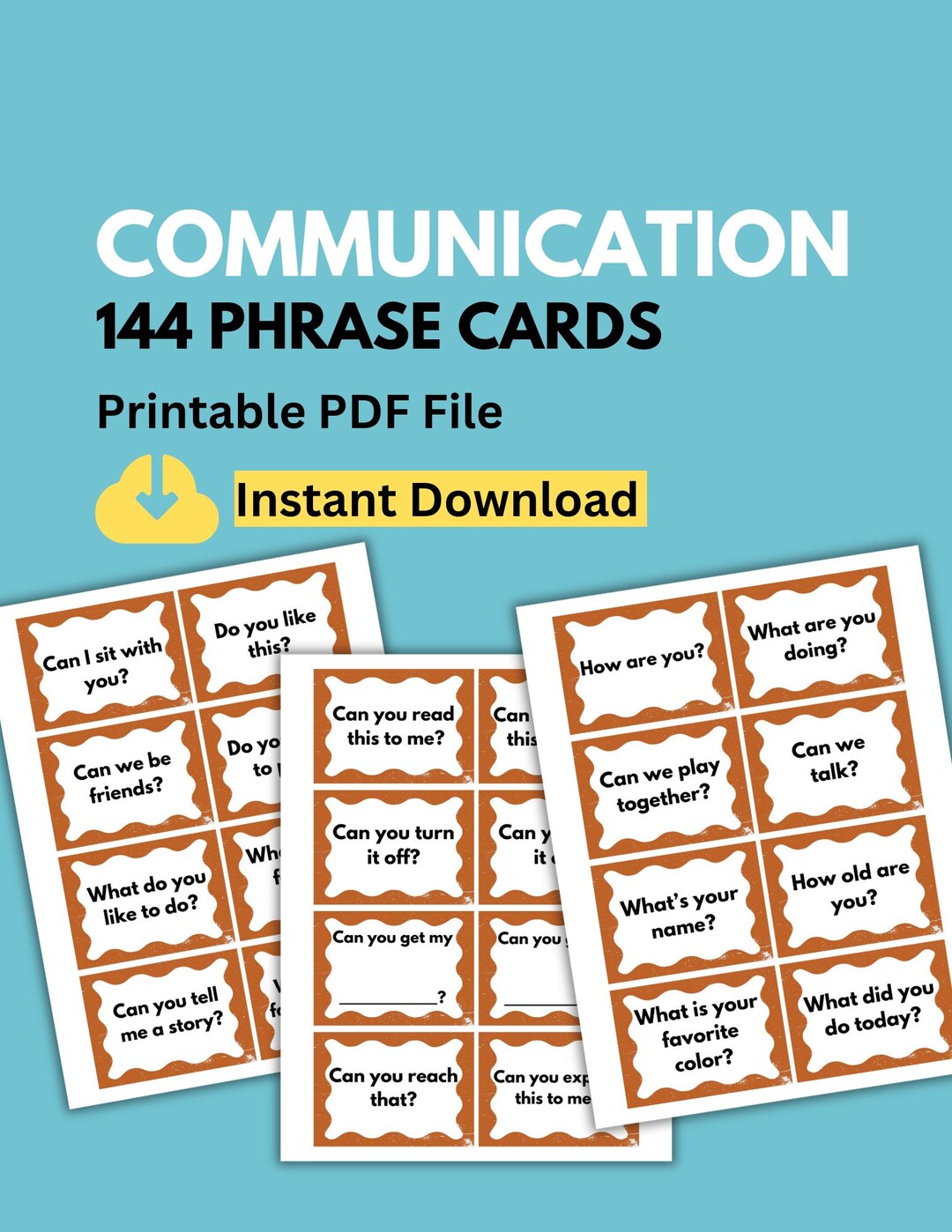 Non-verbal Communication Cards: Brown Waves (PDF Downloadable Cards for ...