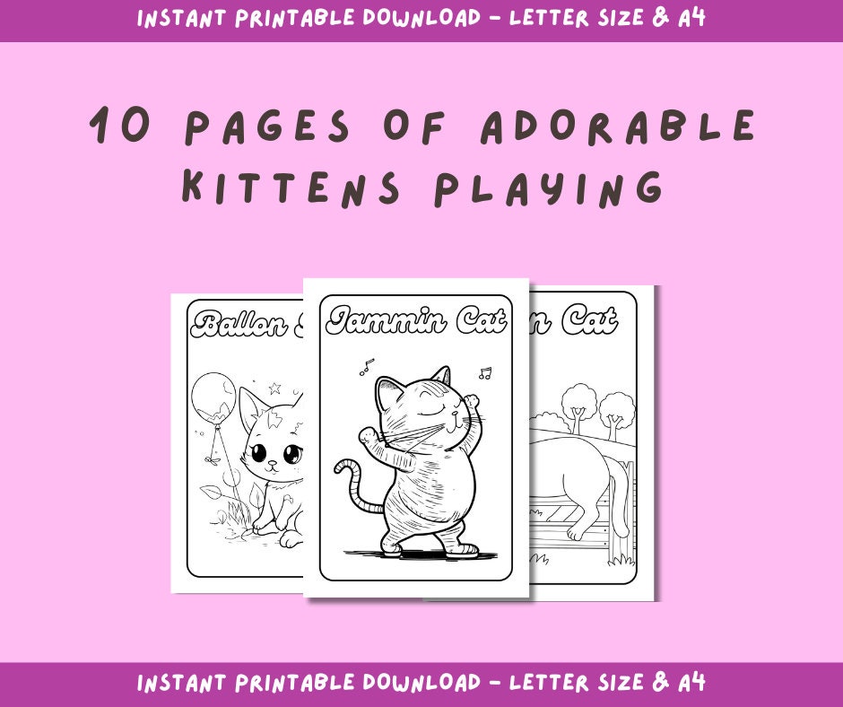 Adorable Kitty Coloring Pages: 10 Digital Designs for Kids & Adults ...