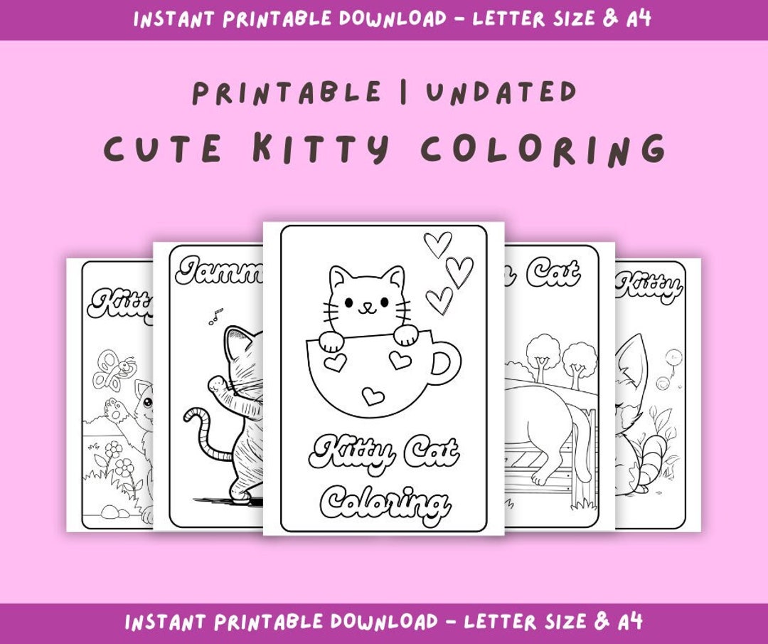 Adorable Kitty Coloring Pages: 10 Digital Designs for Kids & Adults ...