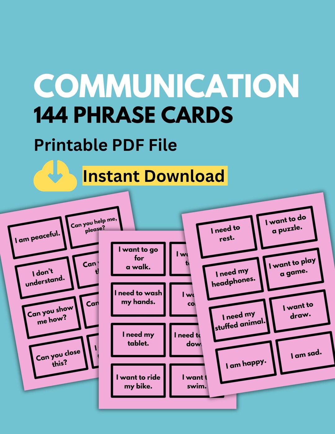 Pink Non-verbal Communication Cards: Assistive Tool for Autism, Aphasia ...