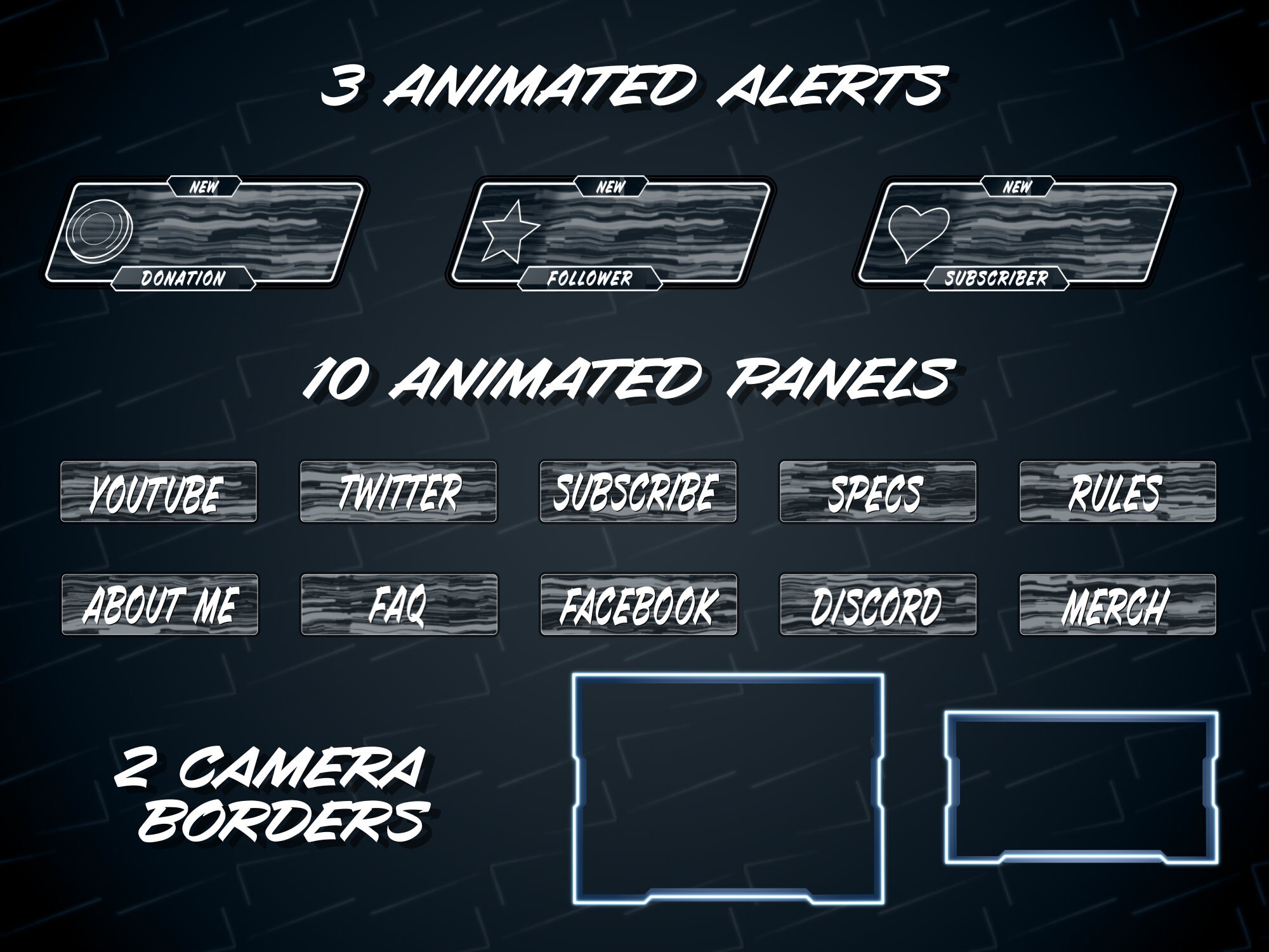 B&W TWITCH ANIMATED PACK overlays Banners Transitions - Etsy