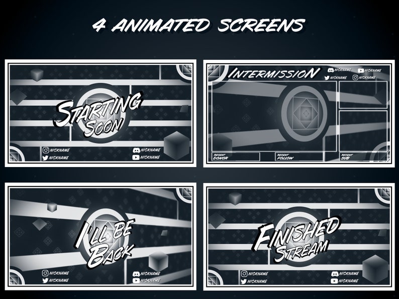 B&W TWITCH ANIMATED PACK overlays Banners Transitions - Etsy
