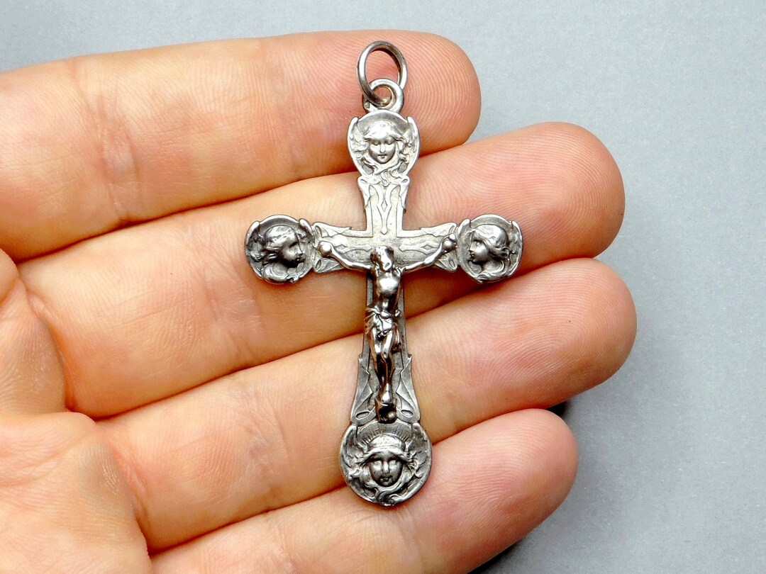 Crucifix. Antique Religious Silver Cross. Large Medal. French Art ...