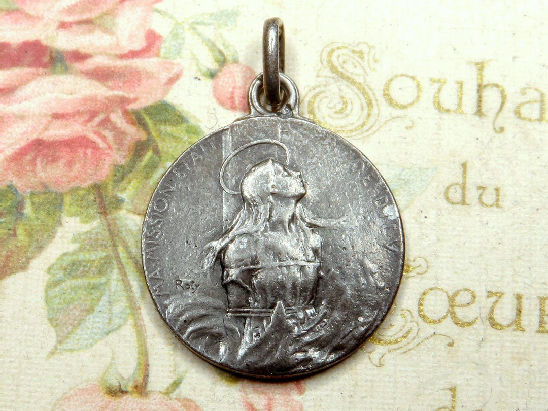 Saint Joan of Arc, at the Stake. Antique Religious Silver Pendant ...