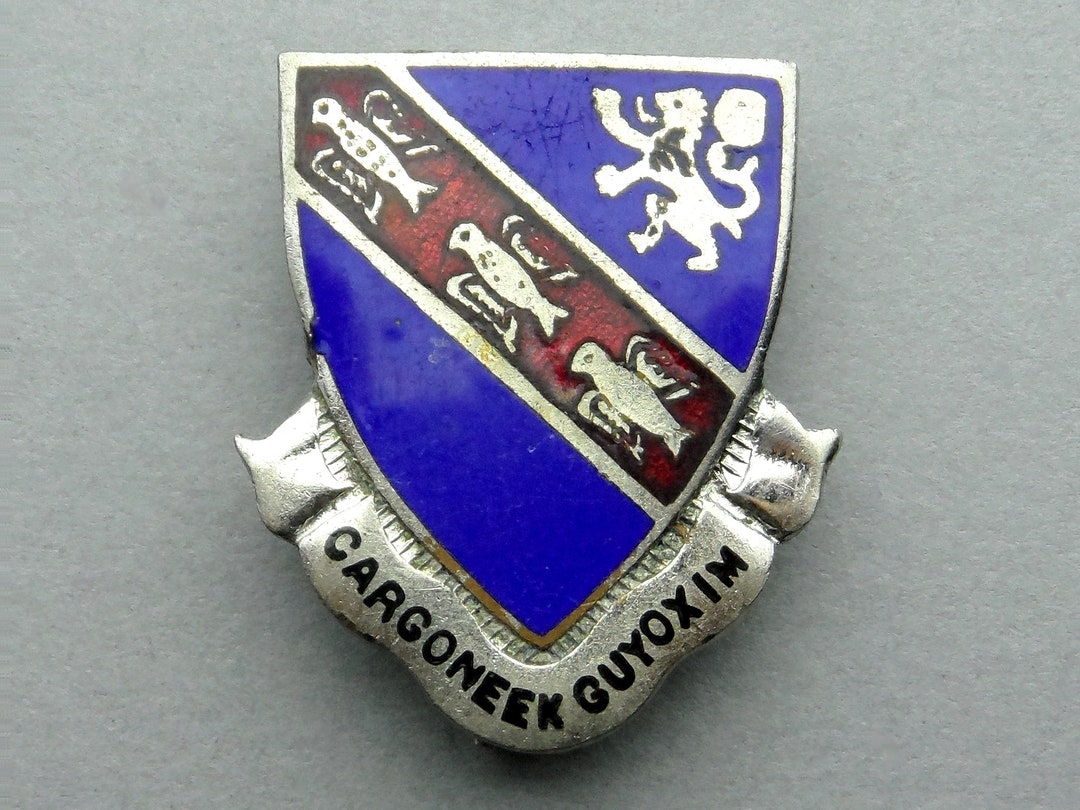 147th Regiment Crest, Cargoneek Guyoxim. US Military. Antique Enamel ...