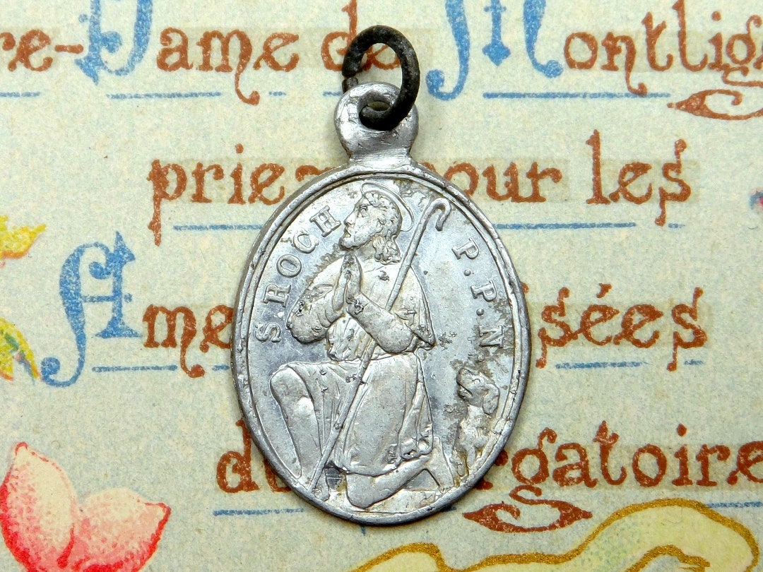 Saint Roch and Saint Guardian Angel. Antique Religious Pendant. French ...
