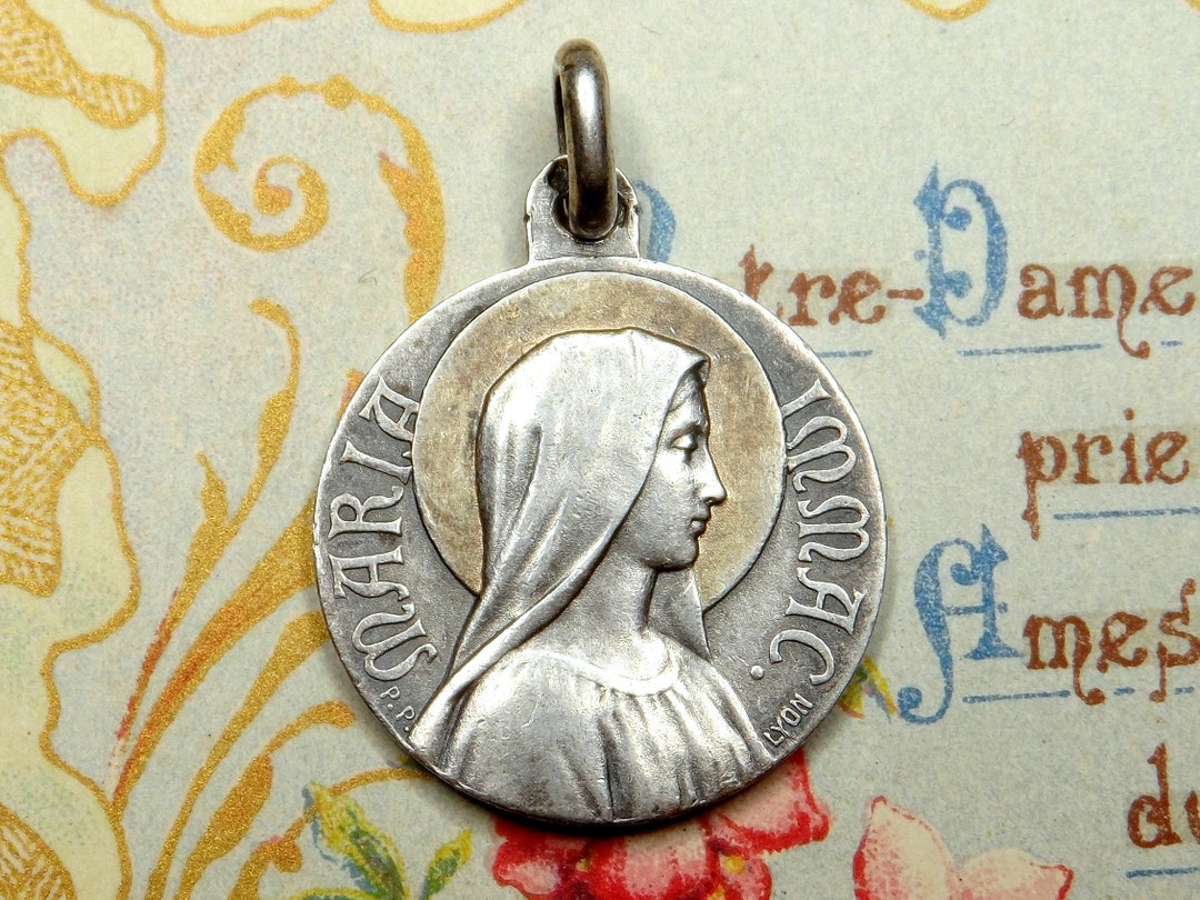 Maria Immac. Holy Virgin Mary. Antique Religious Silver Pendant. French ...