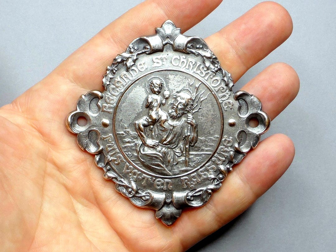 Saint Christopher and Jesus. Antique Religious Large Plate. Rococo ...