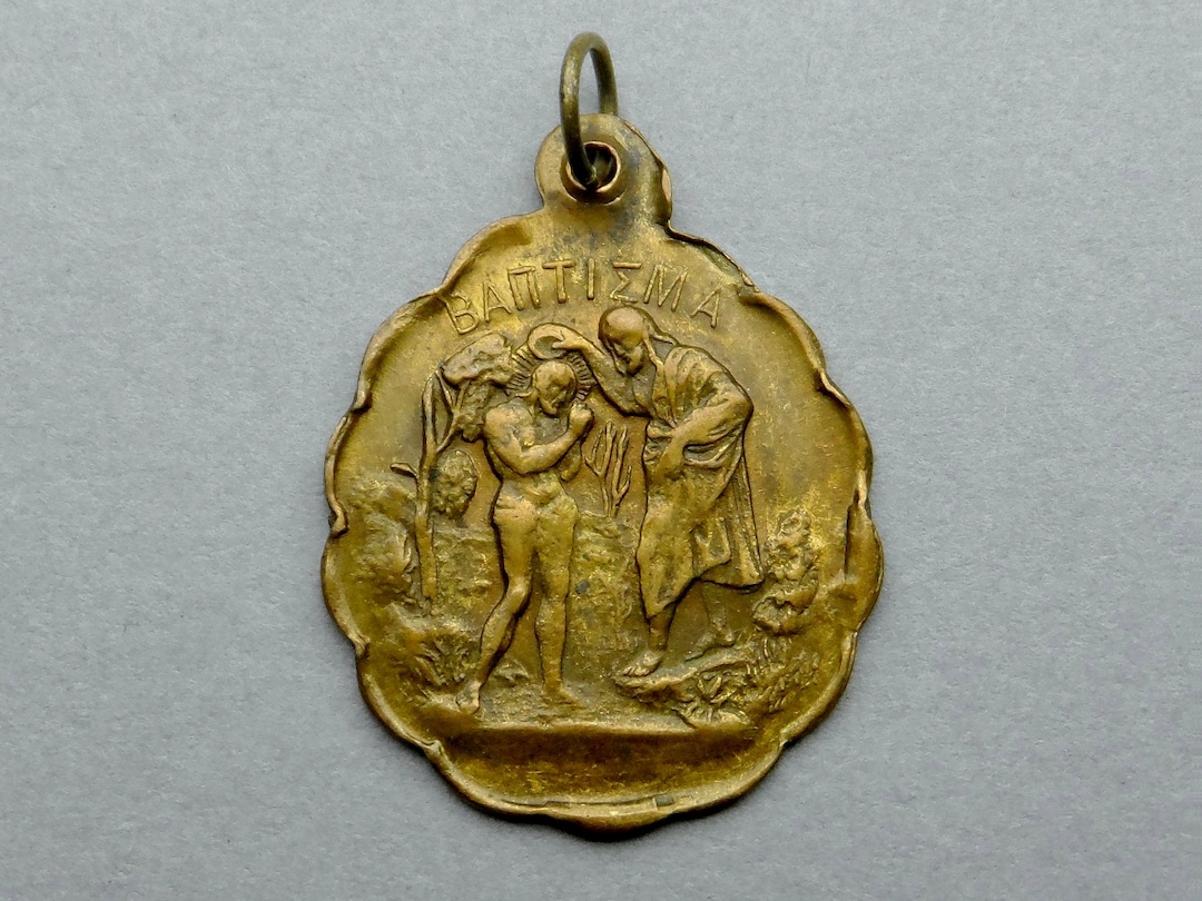 Nativity Scene and Baptism of Jesus. Antique Religious Pendant. Greek ...