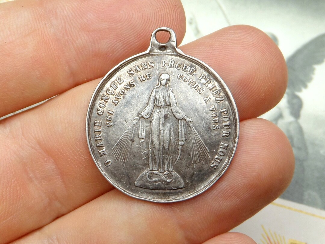 Saint Virgin Mary. Wisdom. Miraculous Large Medal. Antique Religious ...