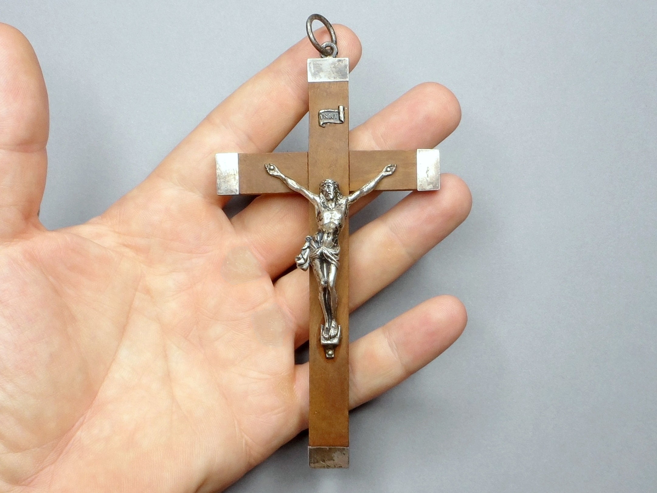 Large Pectoral Cross. Silver and Oak Wood. Antique Religious Crucifix ...
