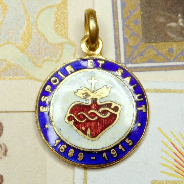 Antique Sacred Heart Enamel Pendants - Etsy