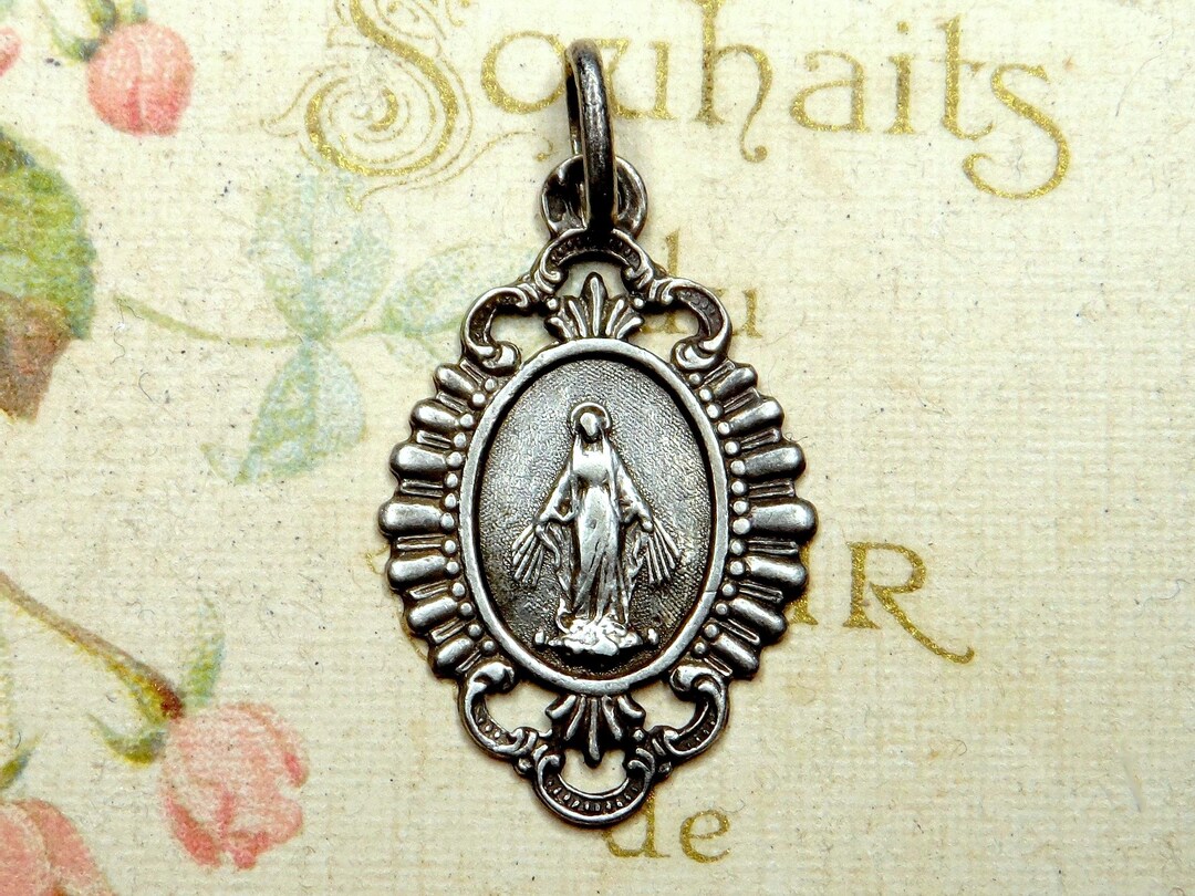 Holy Virgin Mary. Antique Religious Rococo Pendant. Silver Openwork ...