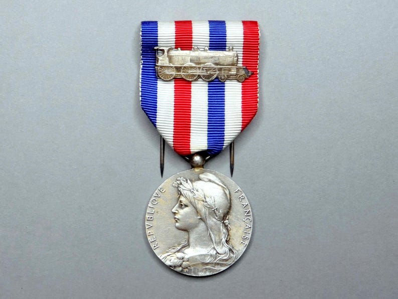 Woman, Female. Antique Steam Locomotive Medal, by Roty. Large Ribbon ...