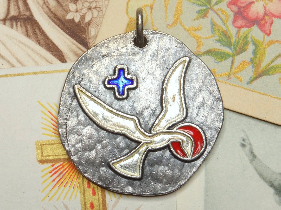 Holy Spirit, Bird. Antique Religious Silver Pendant. Enamel Medal. by ...