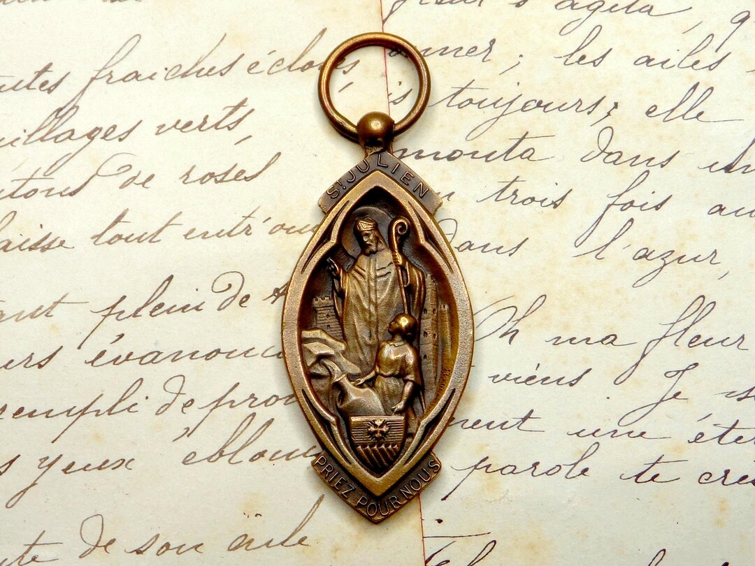 Saint Julian of Le Mans. Holy Virgin Mary and Jesus. Antique Religious ...
