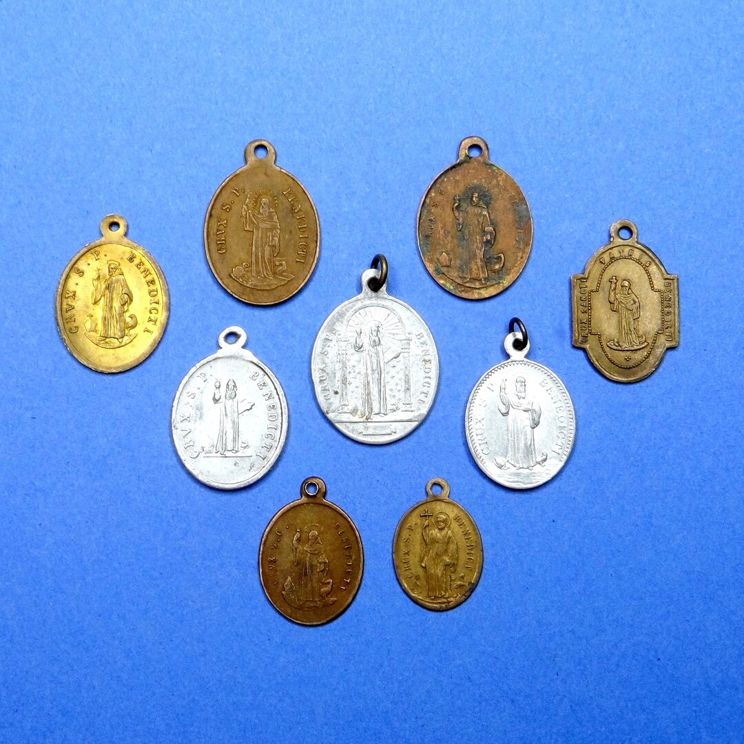 Set of Antique Religious Medals for Resale and DIY. Saint Benedict of ...