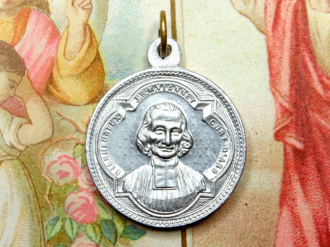 Saint Philomena and John Vianney. Antique Religious Pendant. Large ...